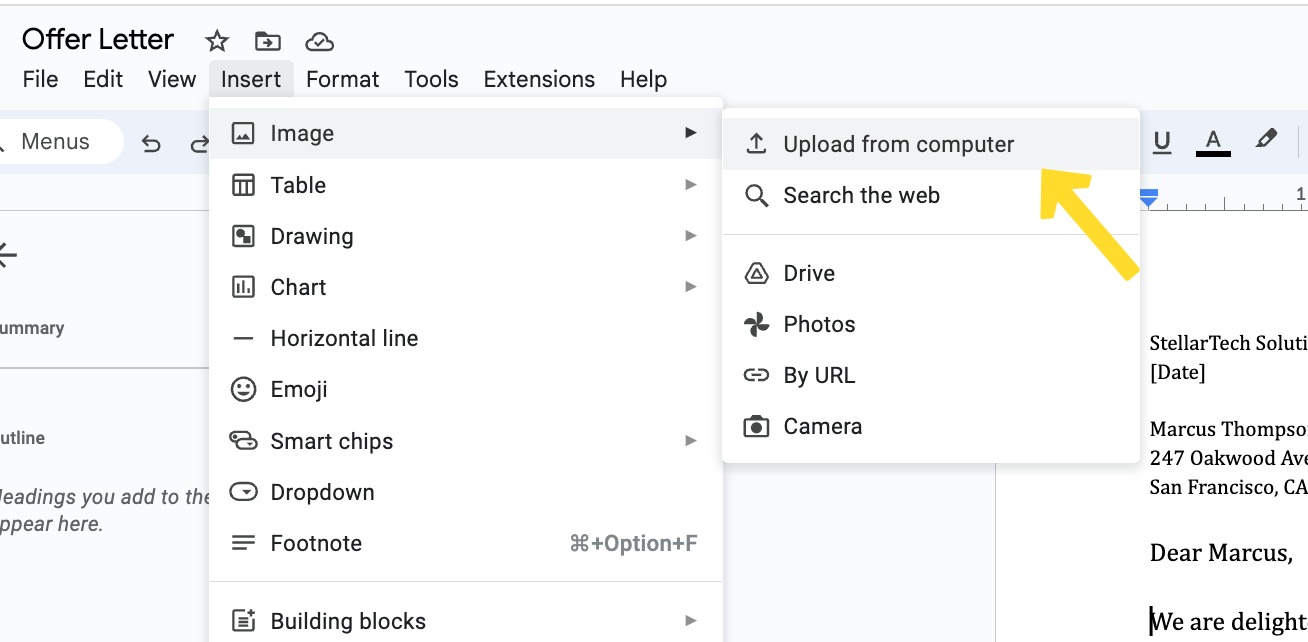 How to insert signatures in Google Docs