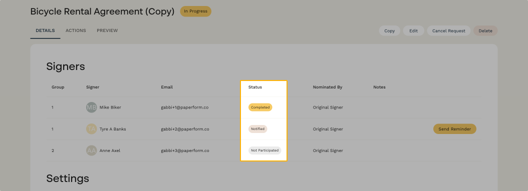 What does a signer's status mean in Papersign? | Paperform Help Center