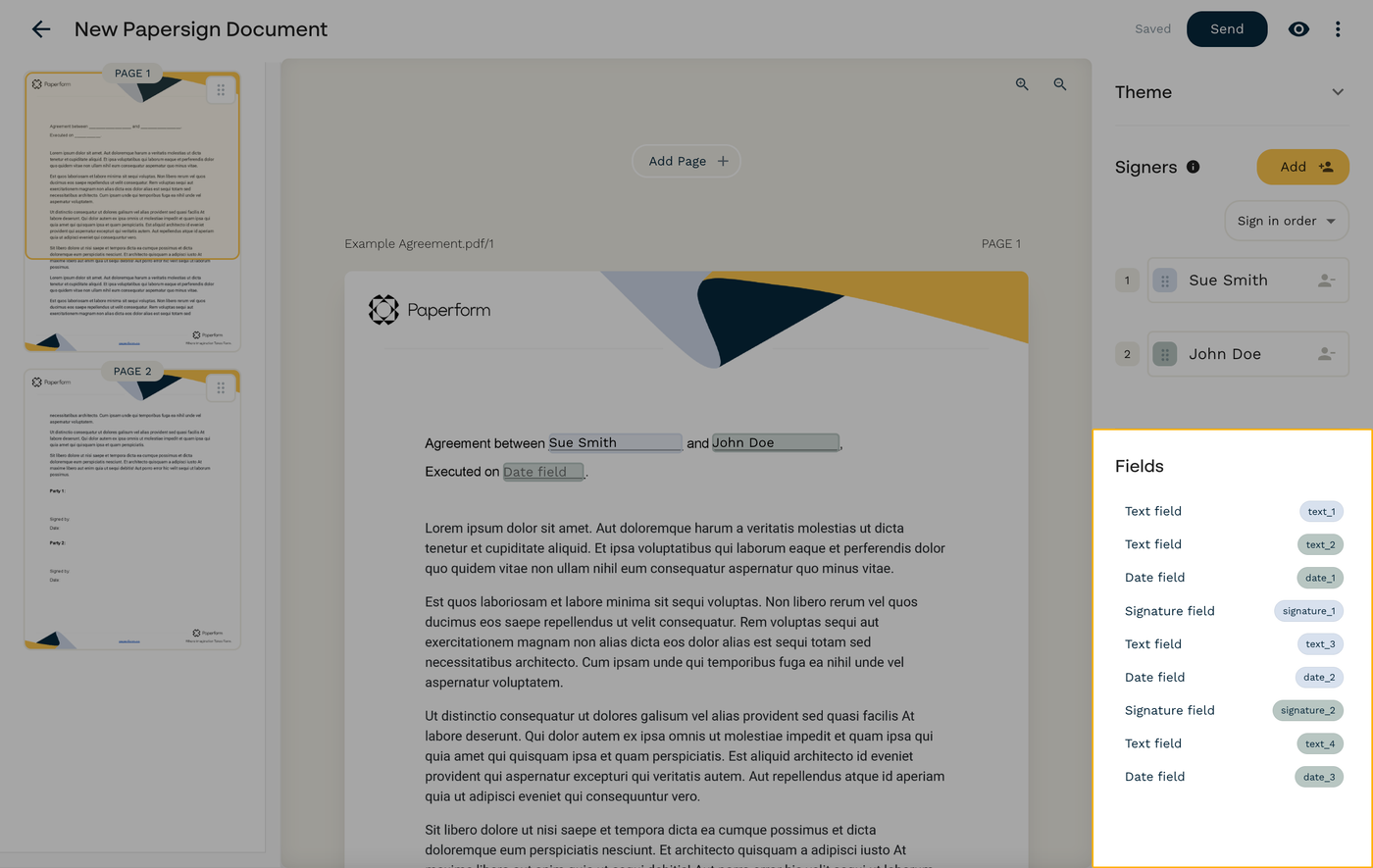 What types of fields are supported in Papersign, and how are they configured? | Paperform Help ...