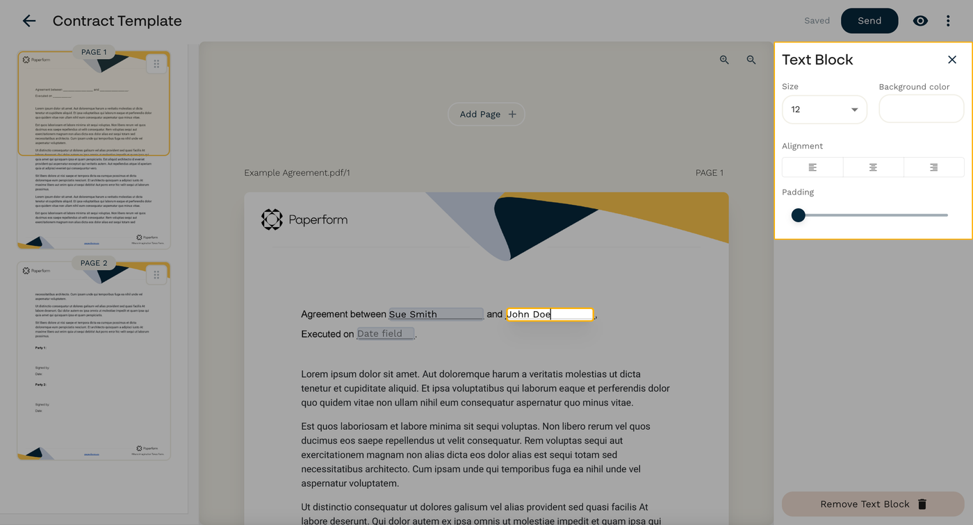 How do I add text blocks to PDFs in Papersign? | Paperform Help Center