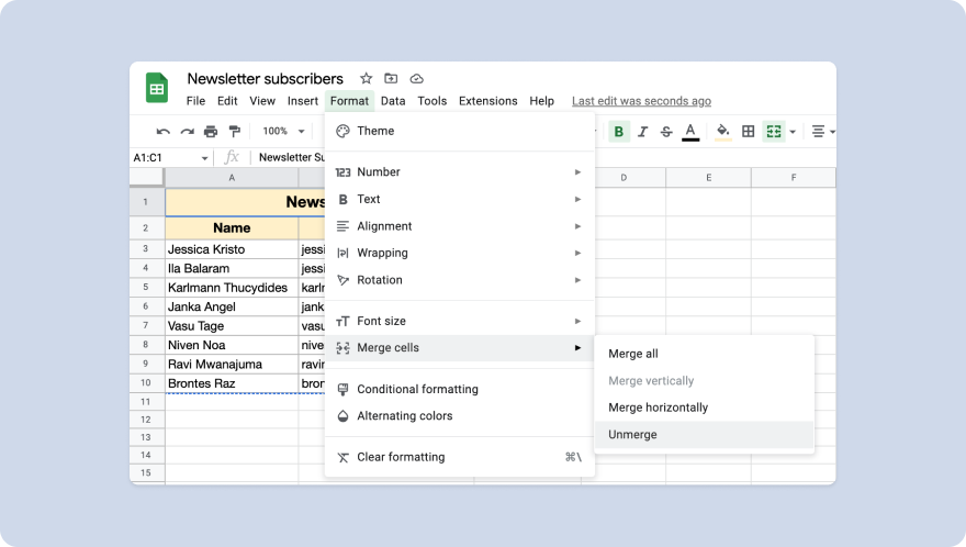 How to Merge Cells in Google Sheets
